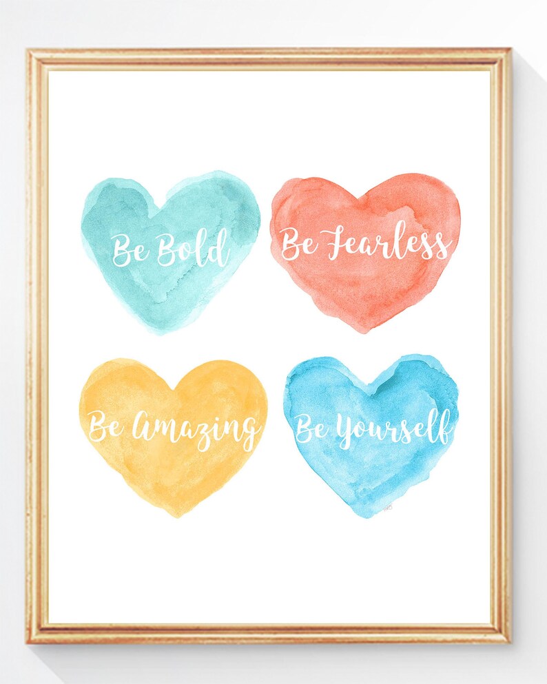 Tween Inspirational Prints Set of 3 Coral and Aqua Wall | Etsy