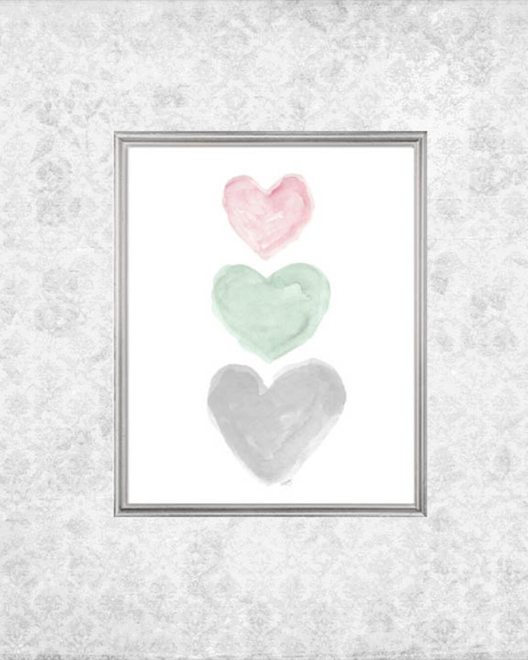 Pink, Mint and Gray Nursery, Pink and Mint Nursery Art, 8x10 Watercolor ...