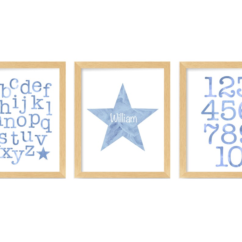 ABC 123 Wall Art Set of 3 Blue ABC 123 Navy Playroom Print - Etsy