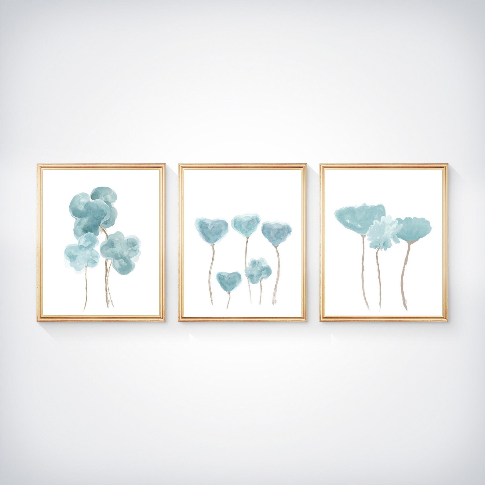 Teal Wall Decor Set of 3 Watercolor Prints Teal Decor Teal - Etsy