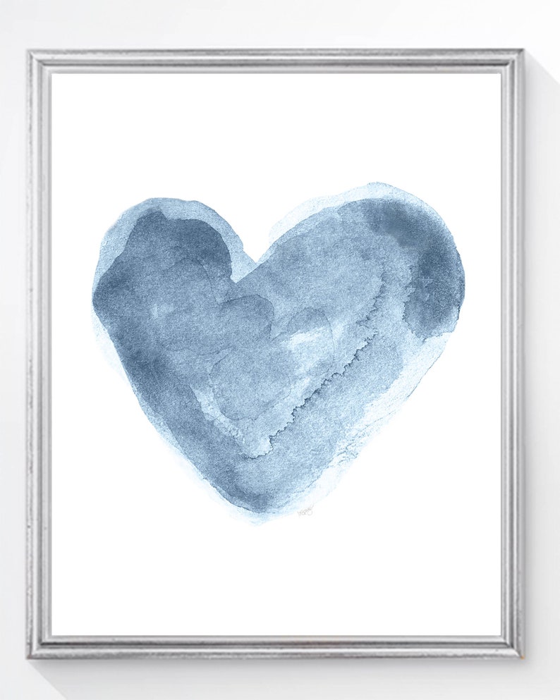 Denim Blue Hearts Wall Art, Set 4 Watercolor Hearts, Blue Heart Gallery ...