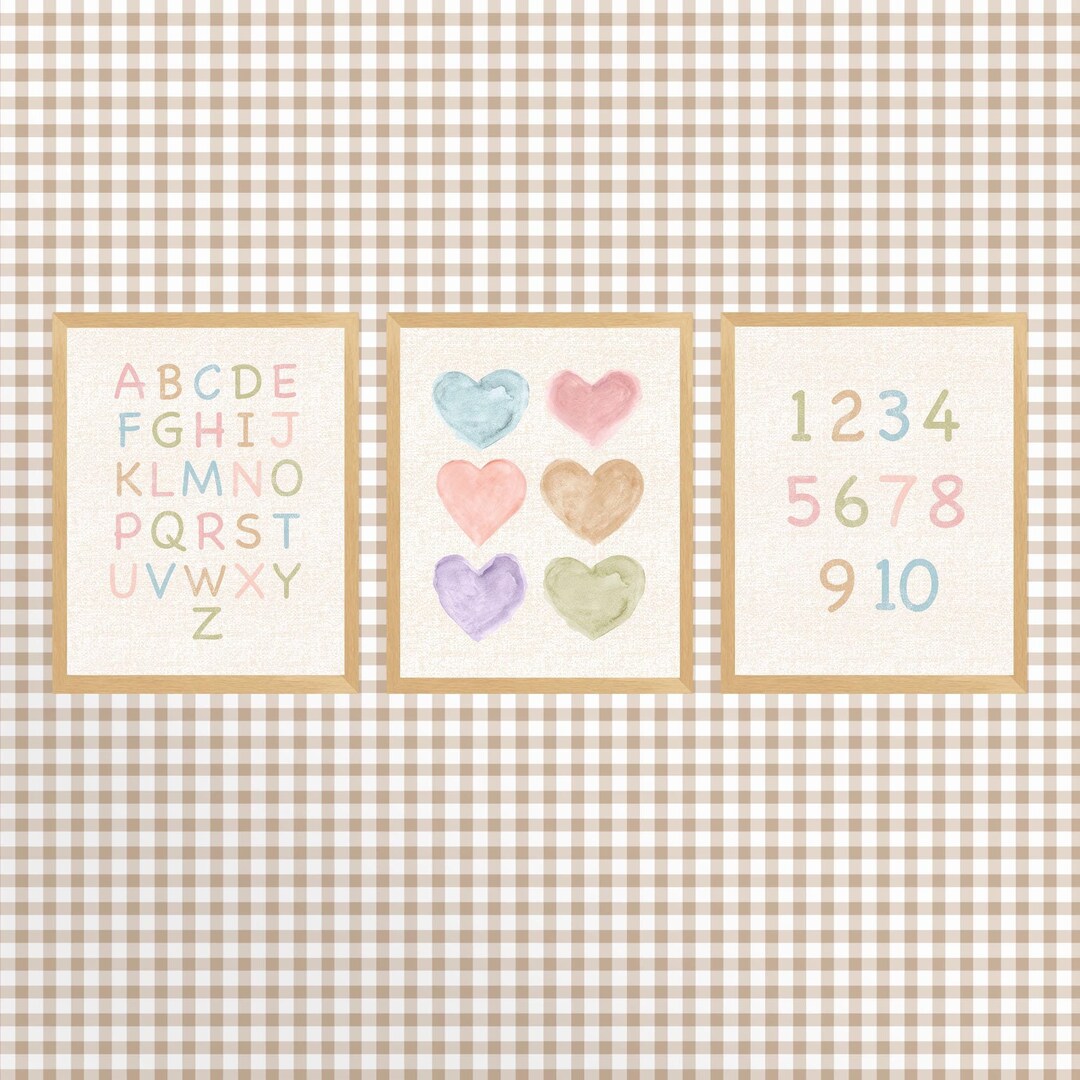 Muted Pastels ABC 123 Print Set, Playroom Art, Toddlers Bedroom Decor ...