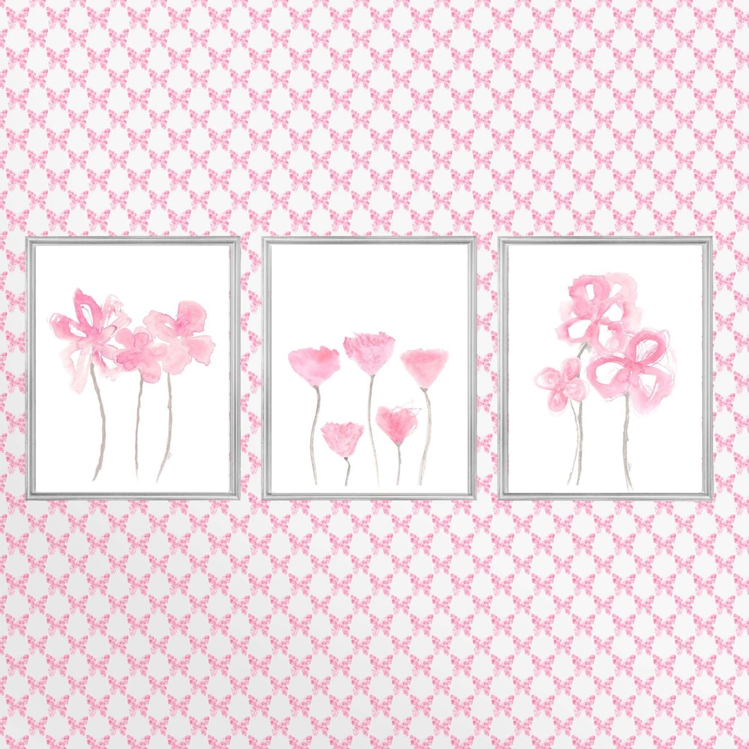 Pink Flower Prints, Botanical Print Set, Pink Floral Nursery Prints ...