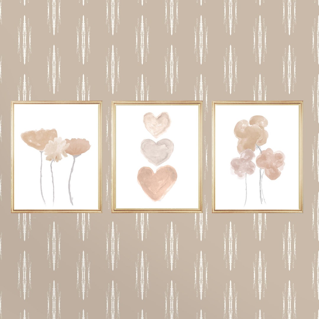 Neutral Flowers Watercolor, Set of 3 Prints, Neutral Nursery, Neutral ...