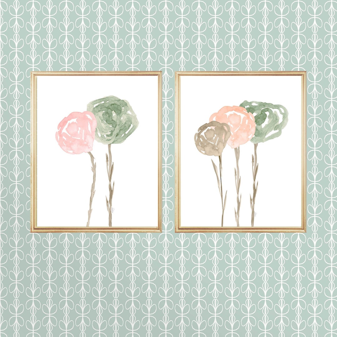 Blush Pink and Sage Art Prints, Watercolor Botanical, Garden Girl Art ...