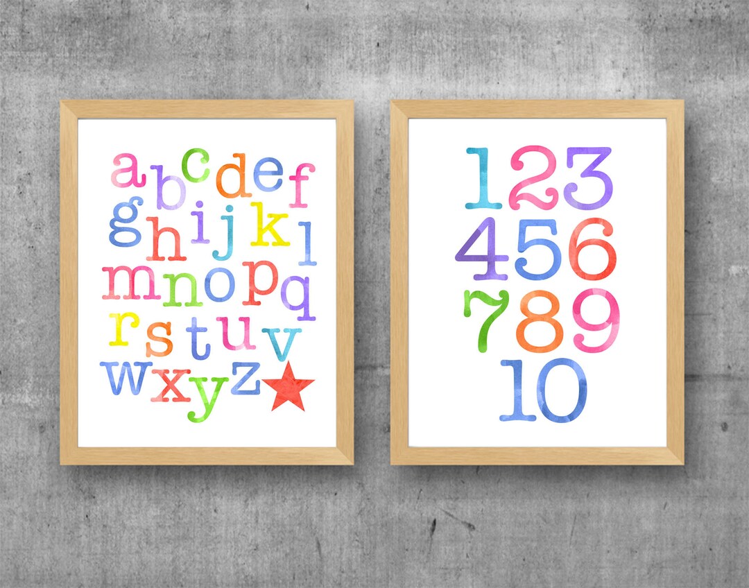Learning Prints, Playroom Boy Girl, ABC 123 Prints, Set of 2 Prints ...
