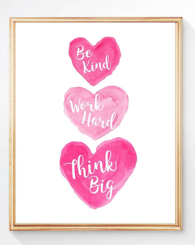 Hot Pink and Gold Wall Art Be Kind Work Hard Think Big Set | Etsy