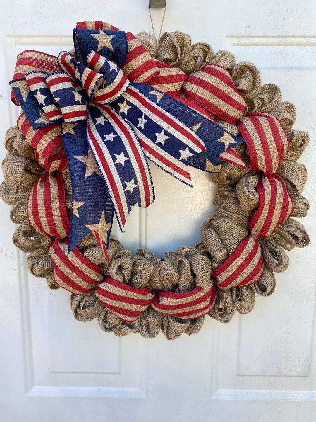 Patriotic Wreath for Front Door Americana Burlap Door Decor Memorial ...