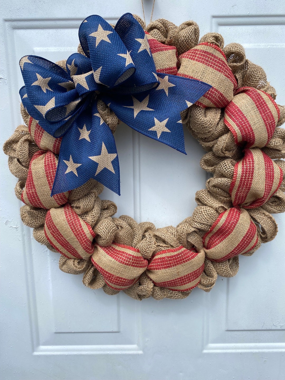 Patriotic Wreath Americana Wreath Burlap Memorial Day Wreath Stars N ...