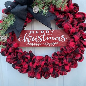 Buffalo Plaid Red and Black Farmhouse Burlap Merry Christmas - Etsy