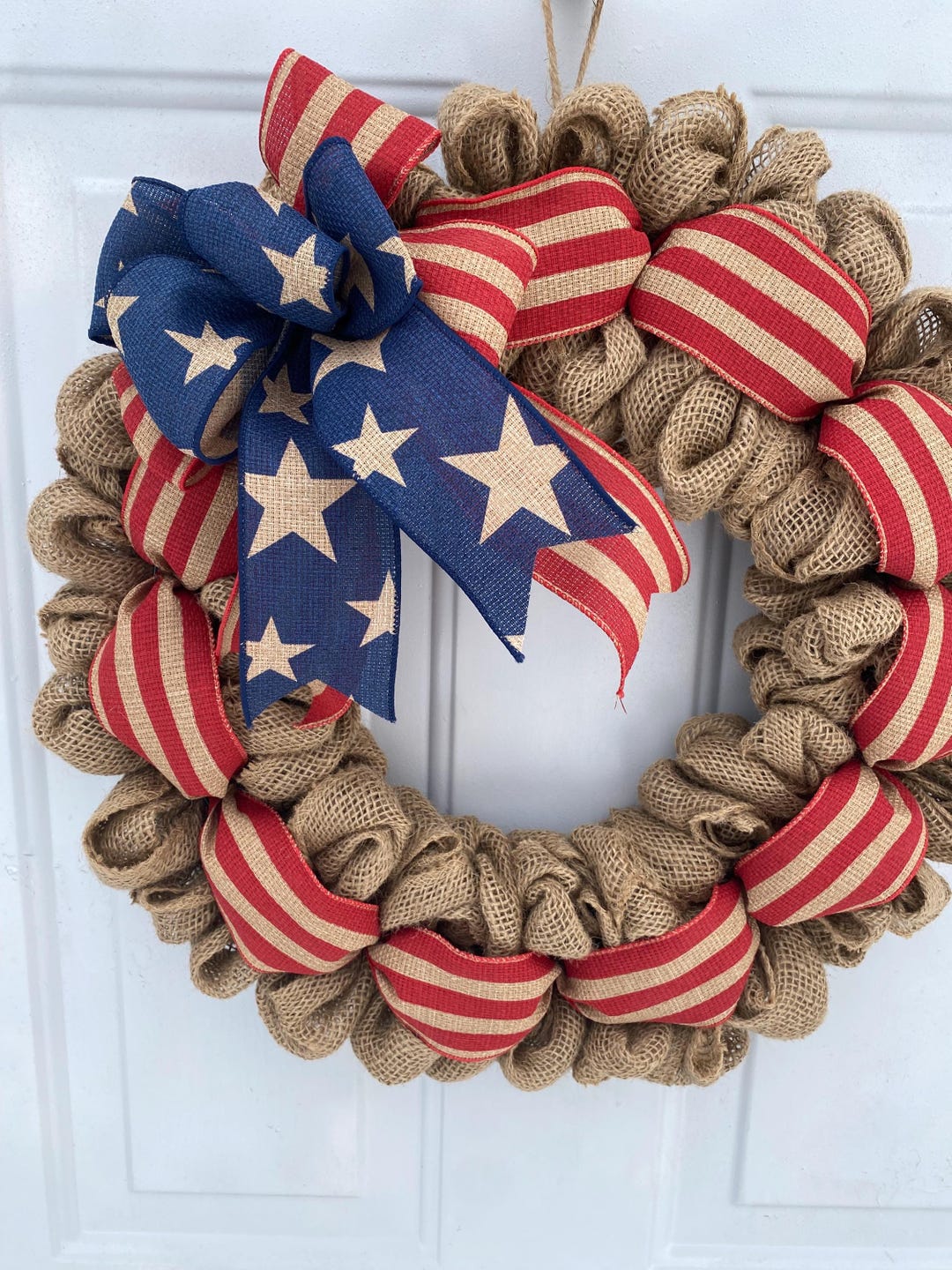 Patriotic Americana Burlap Wreath Rustic Patriotic Front Door Memorial ...