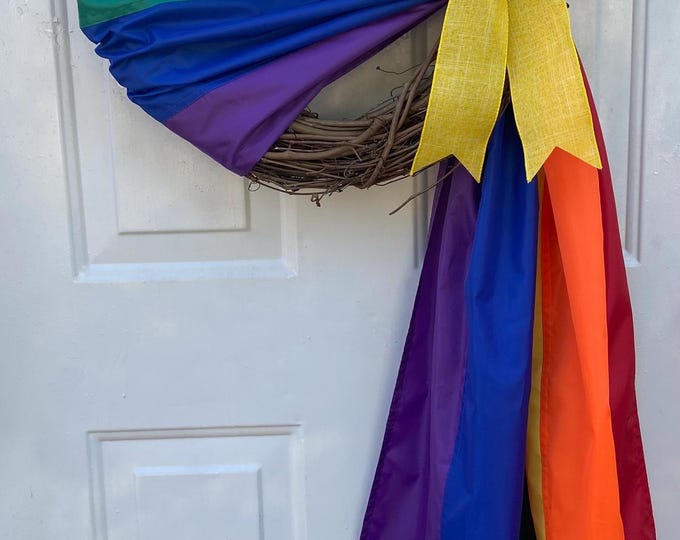 Pride Flag Wreath June Pride Front Door Decor LBGTQ Wreath Rainbow ...