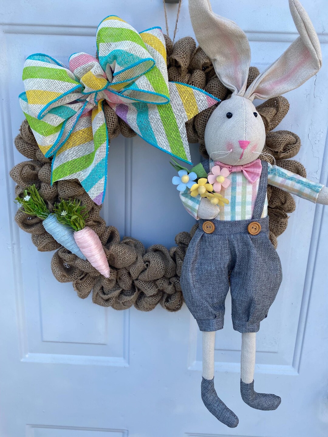 Handcrafted Easter Bunny Wreath: Burlap Rabbit Decor - Etsy