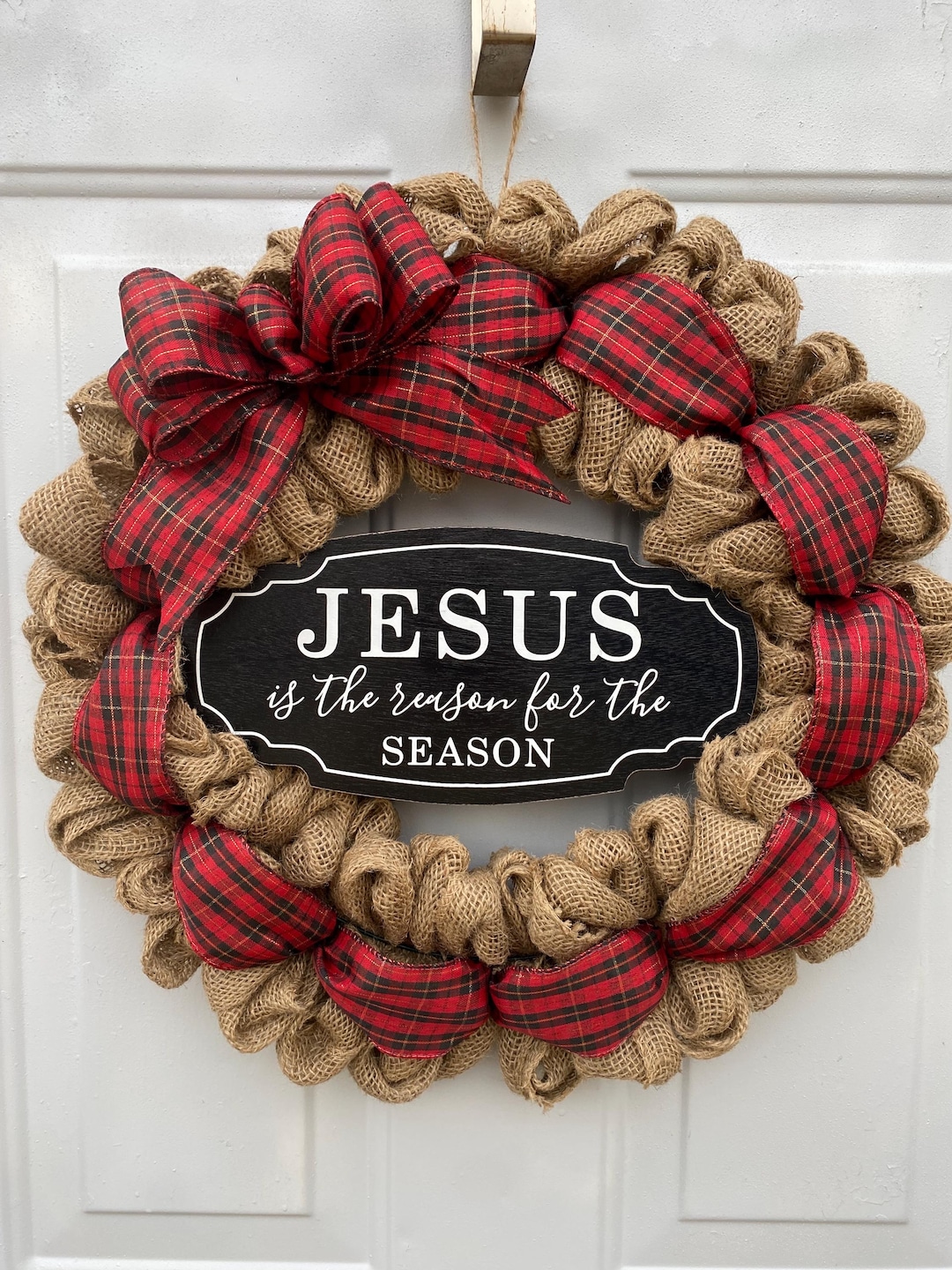Rustic Farmhouse Burlap Christmas Wreath Christian Christmas Wreath ...