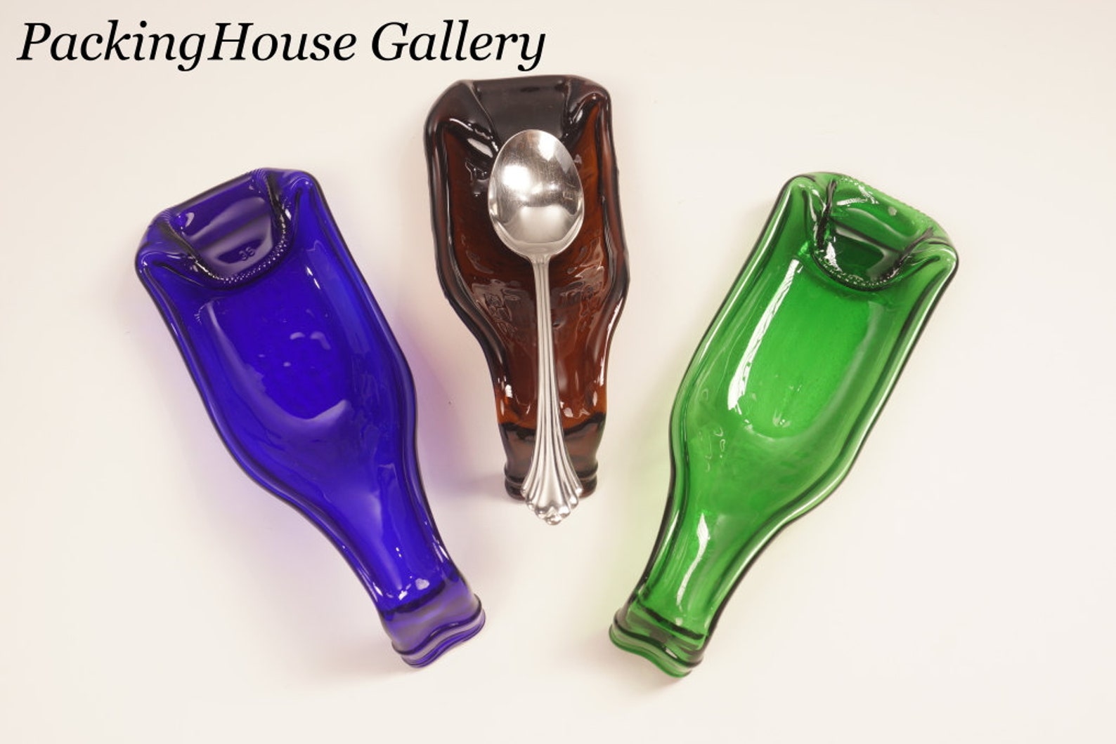 Cobalt Blue Glass Bottle Spoon Rest for Stove Tops Bent Neck Style ...