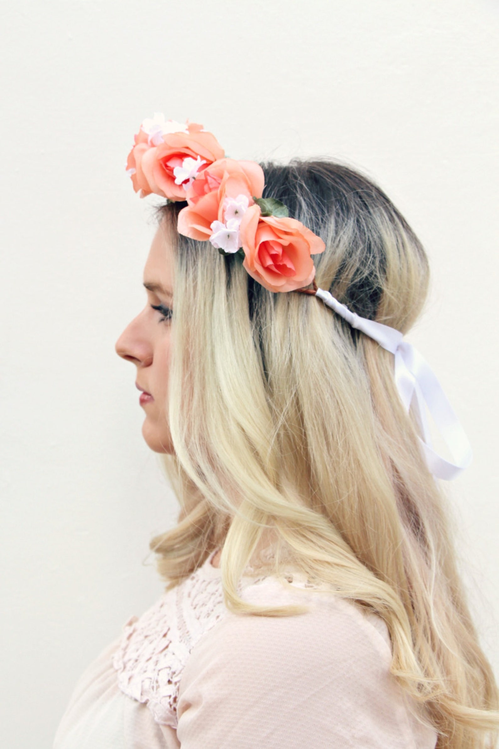 The Alani Crown Peach Rose Flower Crown Floral Crown - Etsy