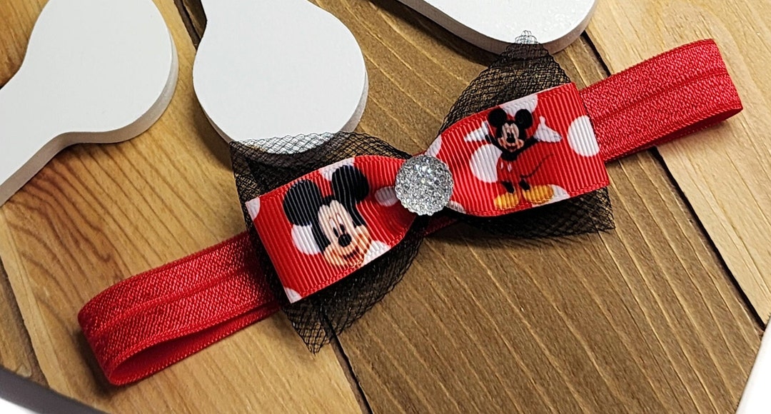 Mickey Mini Ribbon With Rhinestone Hair Bow-disney Inspired Hair Bow ...