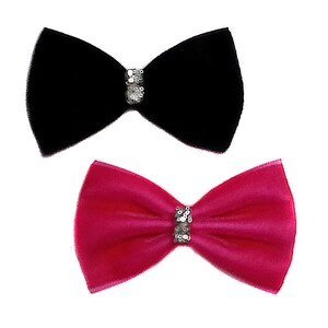 Red and Black Velvet Mini Hair Bow Set With Rhinestones Pink and Black ...