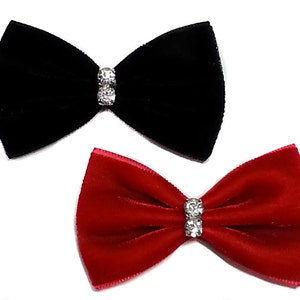 Red and Black Velvet Mini Hair Bow Set With Rhinestones Pink and Black ...