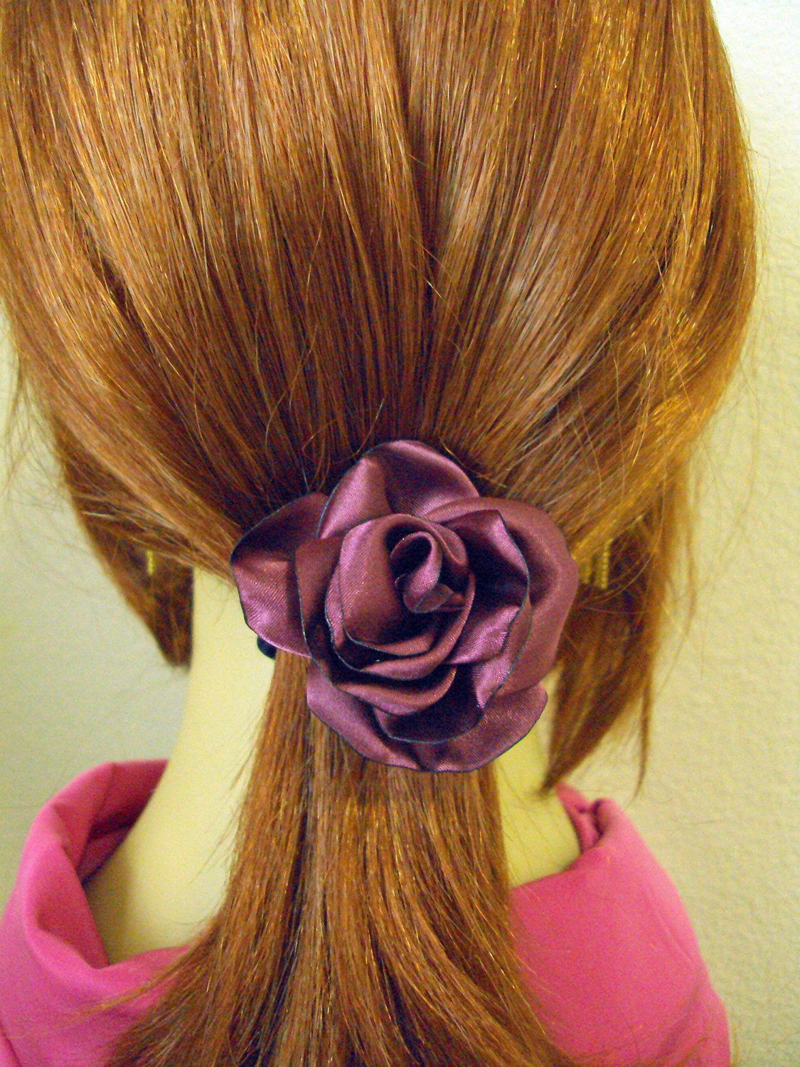 Rose Ponytail Holder- Handmade Satin Roses Ponytail Holders- Many ...