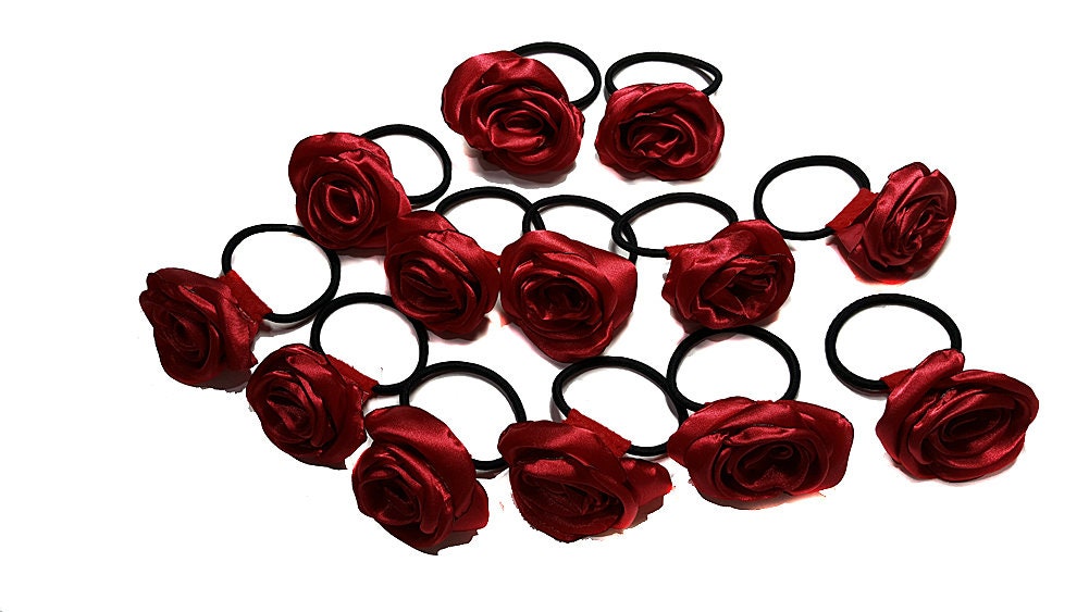 Rose Ponytail Holder- Handmade Satin Roses Ponytail Holders- Many ...