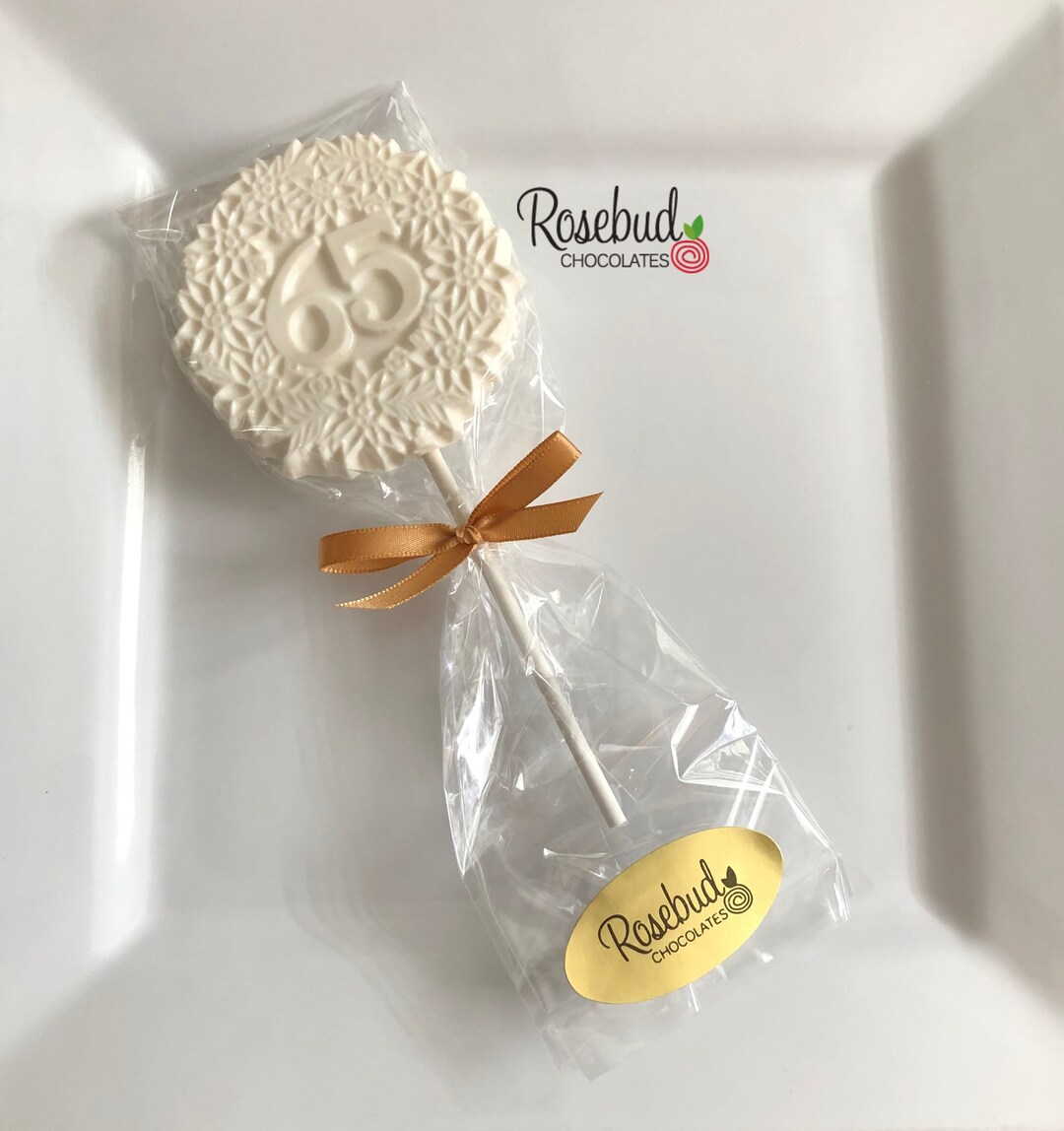 12 NUMBER #65 Chocolate Decorative FLORAL Lollipops 65th Birthday Party ...