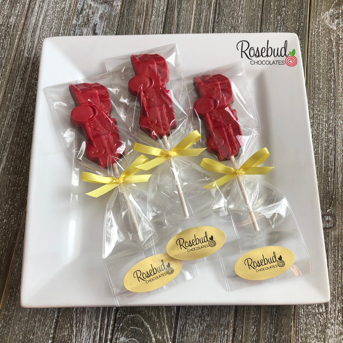 12 FIRE ENGINE Chocolate Red Truck Lollipops Fireman Firefighter ...