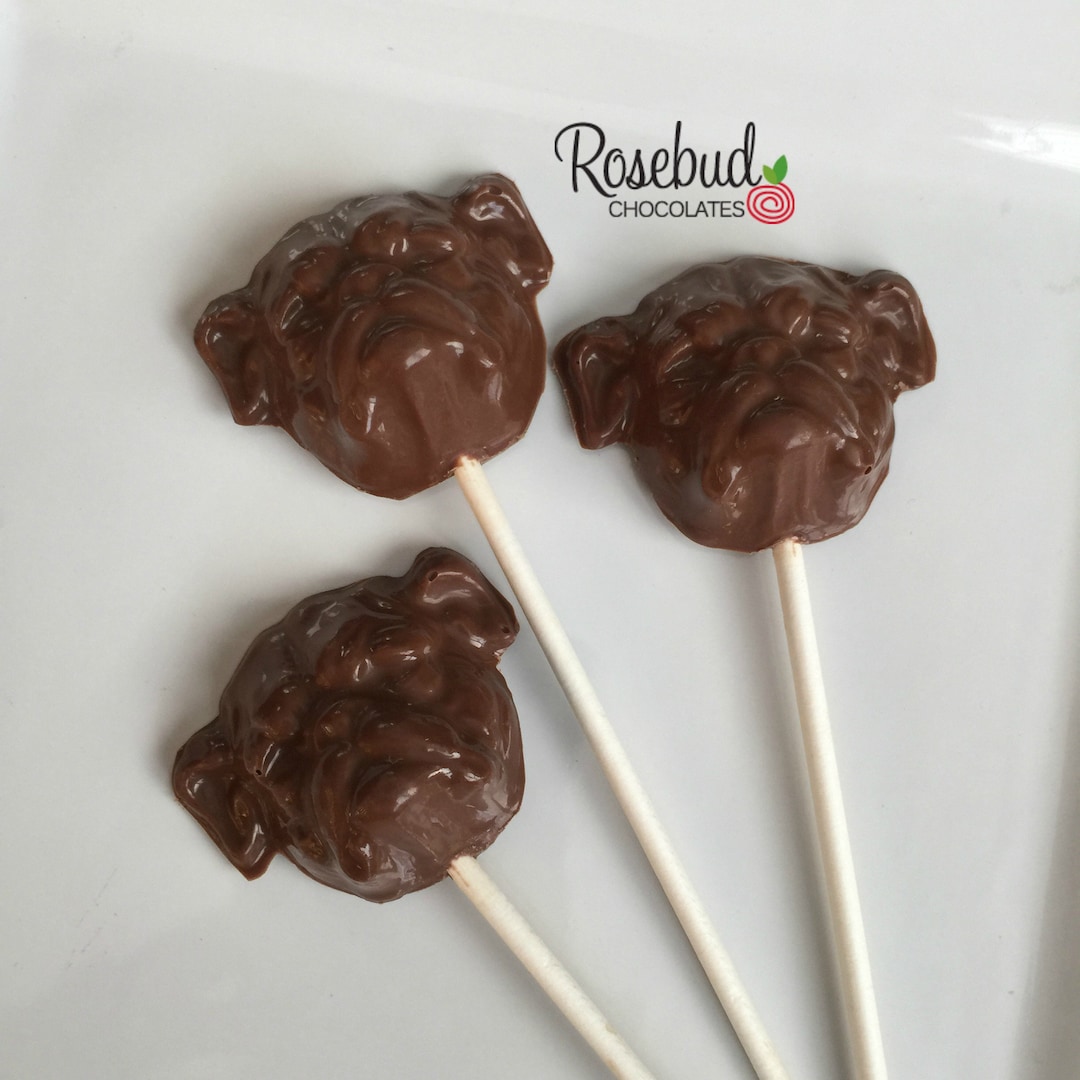 12 BULLDOG Chocolate Lollipops Animal Birthday Party Favors Graduation ...