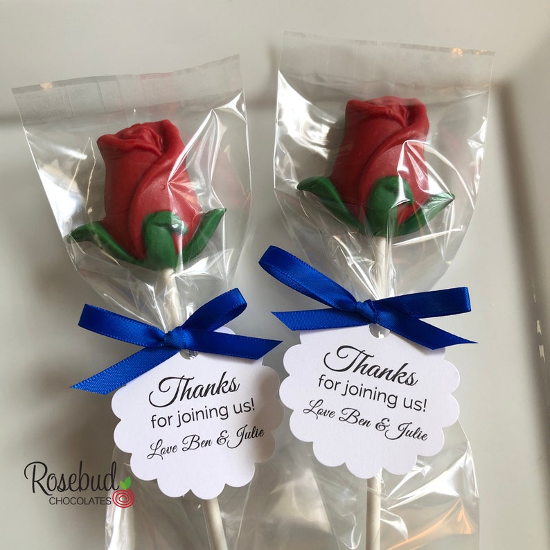 12 Red ROSE Chocolate Lollipops Personalized Round Scallop - Etsy