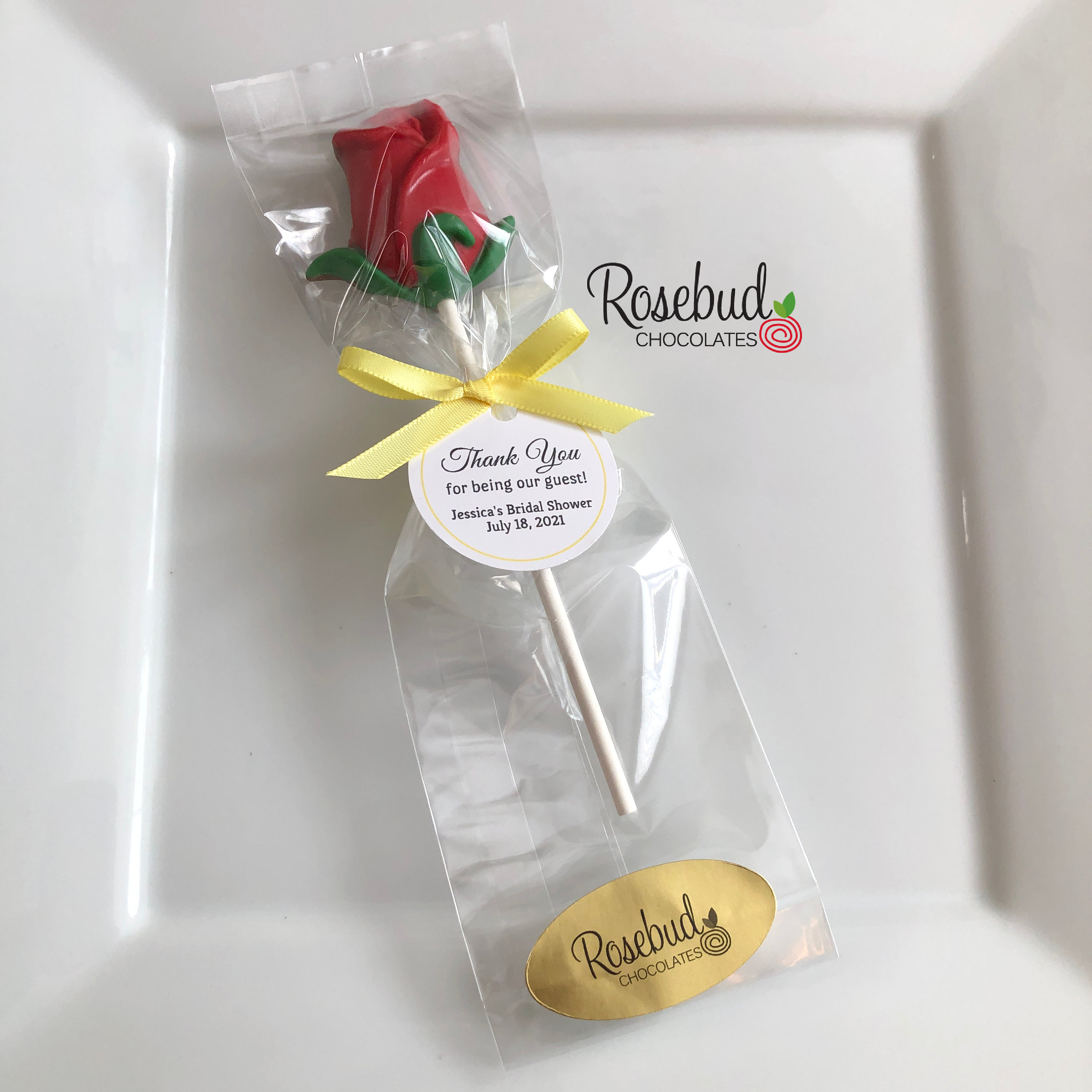 12 Red ROSE Chocolate Lollipops Personalized Round Scallop | Etsy