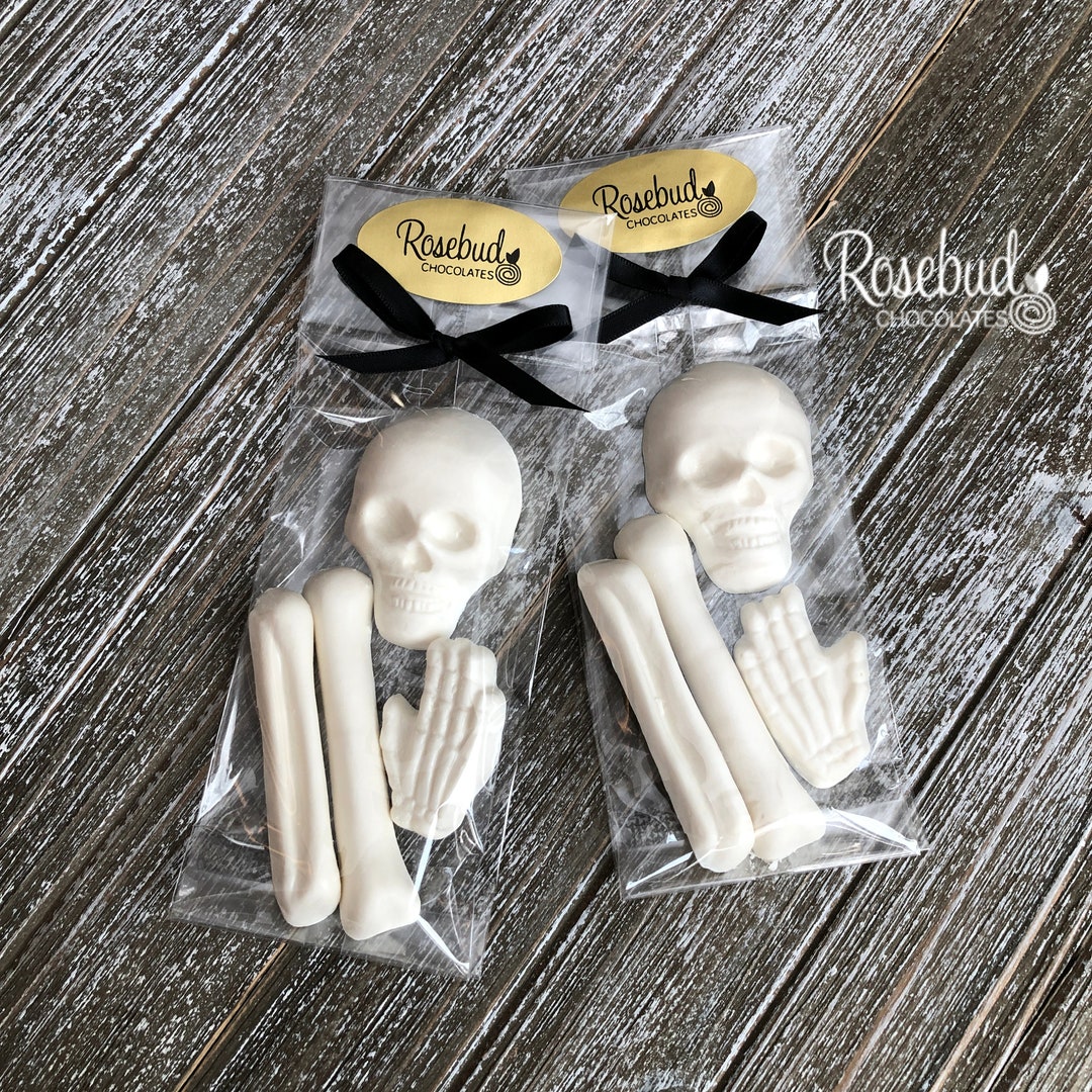 8 BAG of BONES Chocolate Skeleton Candy Party Favors Halloween Skull ...