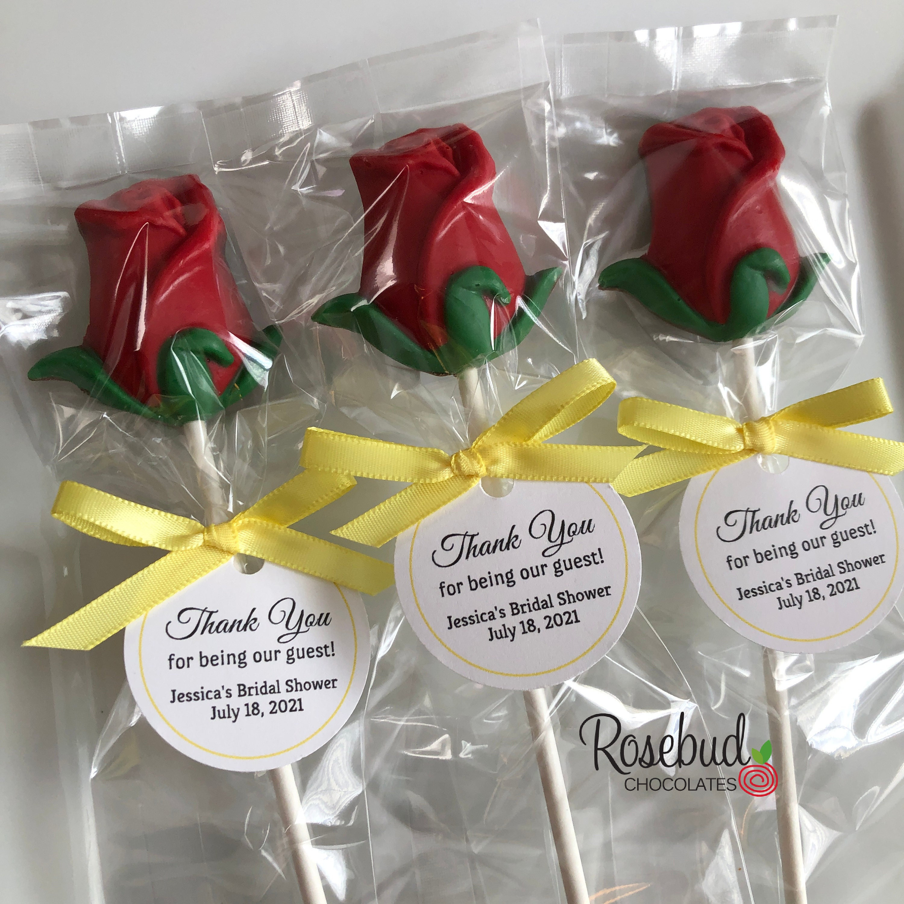 12 Red ROSE Chocolate Lollipops Personalized Round Scallop | Etsy