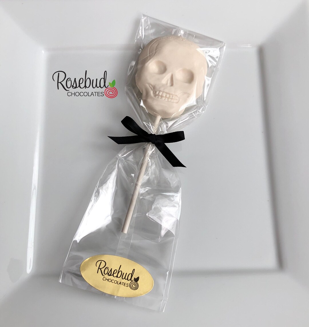 12 SKELETON Face Chocolate Lollipops Halloween Candy Party Favors Skull ...