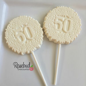 12 NUMBER FIFTY #50 Chocolate Decorative FLORAL Lollipop Candy Favors ...