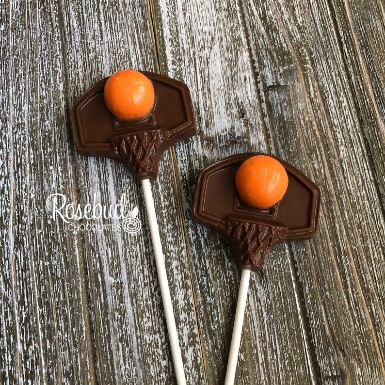 12 BASKETBALL HOOP Chocolate Lollipop Sports Birthday Party Candy ...