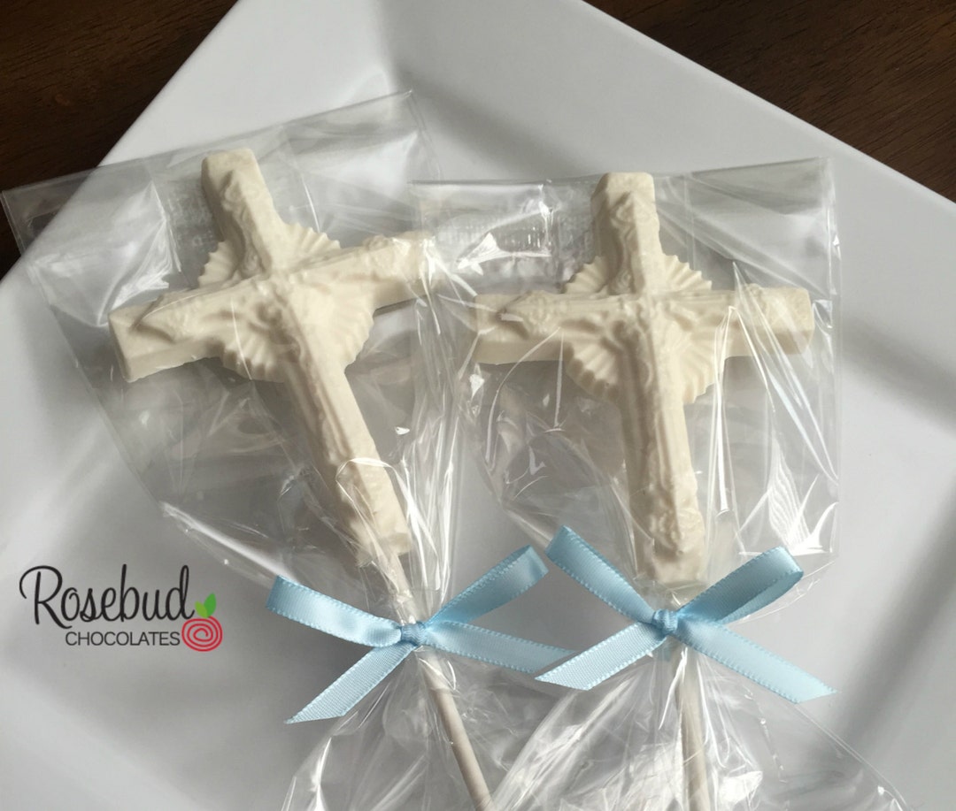 12 CROSS Large Chocolate Lollipops Baptism Communion Religious Party ...