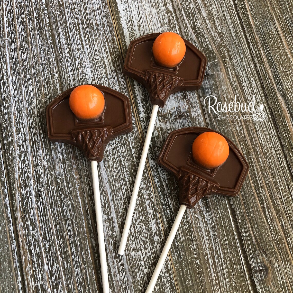 12 BASKETBALL HOOP Chocolate Lollipop Sports Birthday Party Candy ...