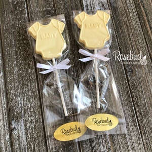 12 BODYSUIT Large Chocolate Lollipops Baby Shower Favors Candy Boy Girl ...