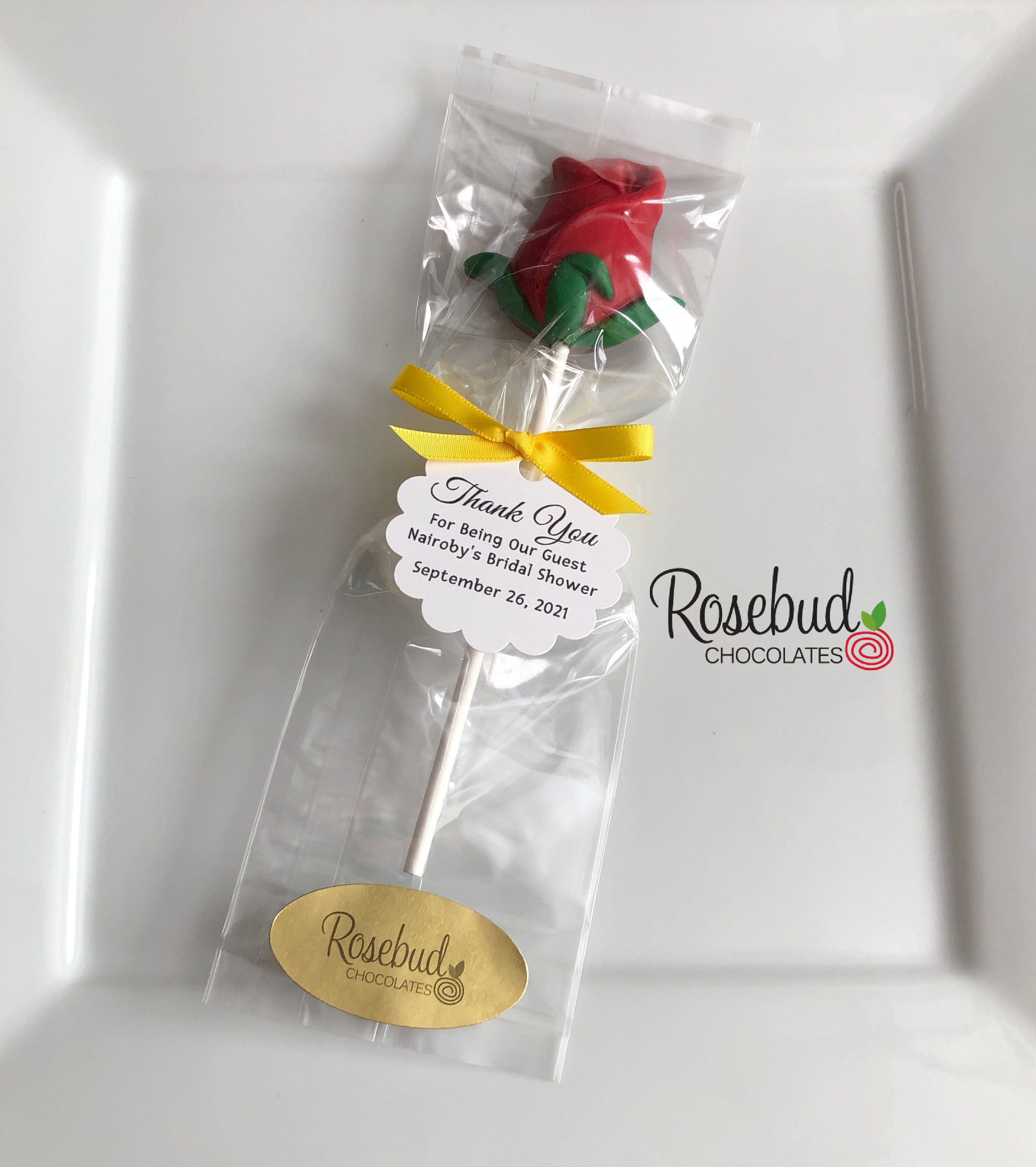 12 Red ROSE Chocolate Lollipops Personalized Round Scallop | Etsy