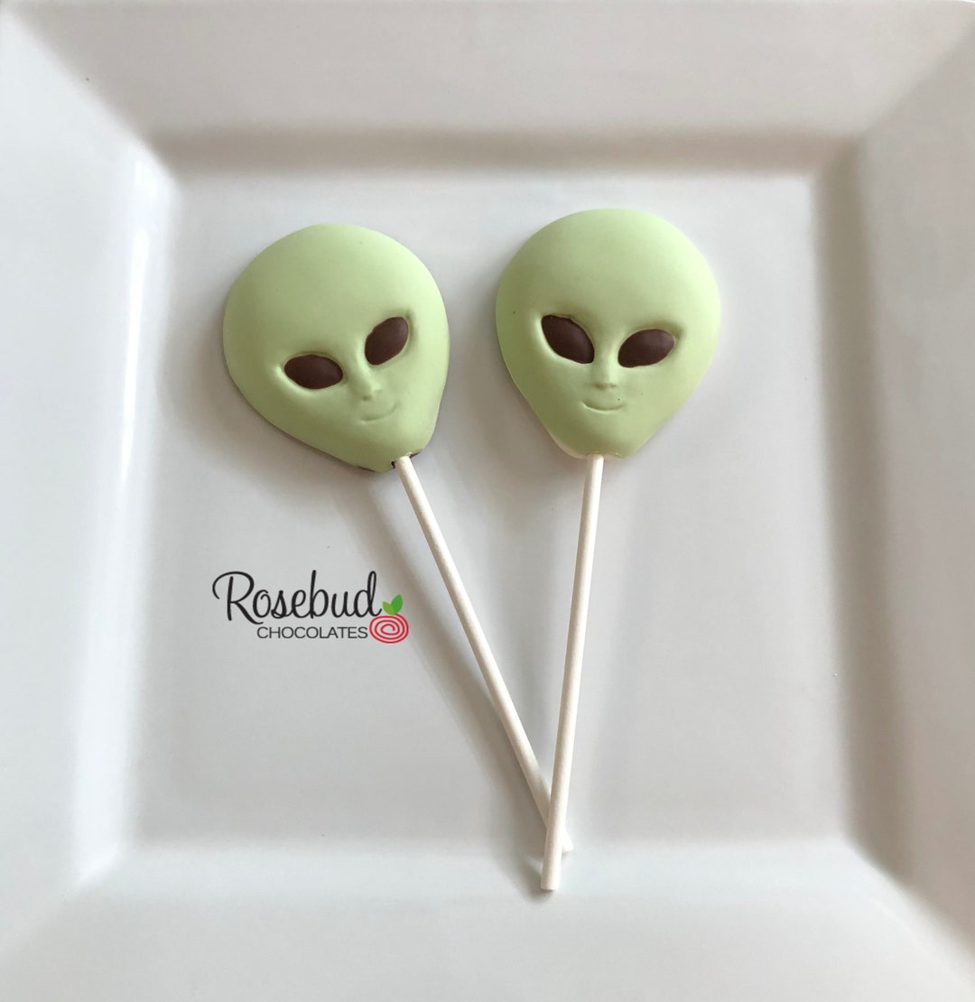 12 ALIENS Chocolate Lollipop Candy Party Favors Outer Space Birthday ET ...