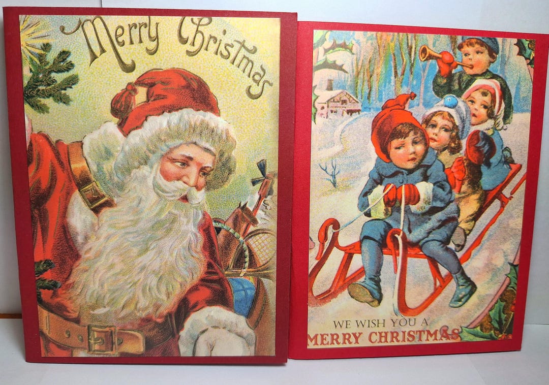 Vintage Style Christmas Cards Victorian Children & Santa Christmas ...