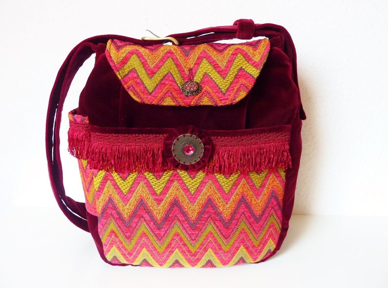 Funky Boho Gypsy Tapestry Bag Purse GOBNAIT Hippie Fringed 70s Velvet ...