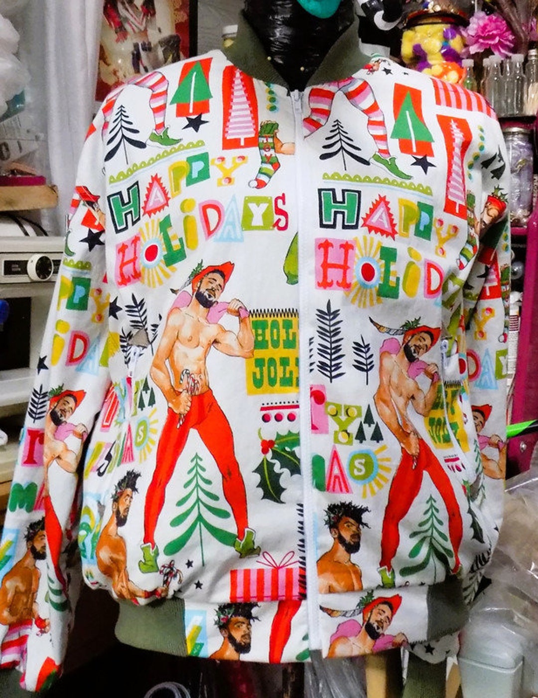 Madd Aynts Lightweight Bomber Jacket Santa's Happy Halpers Size: XL-XXL ...