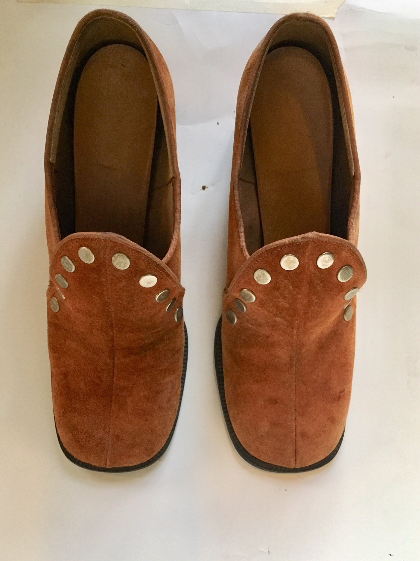 Rare Vintage Mustard Yellow 60s Womens Slip on Heels Pumps With Studs ...