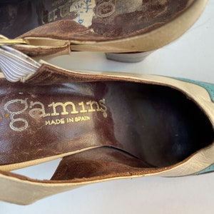 Vintage 1940s Cream and Teal Wingtip Oxford Gamins Sling Back Heels 6.5 ...