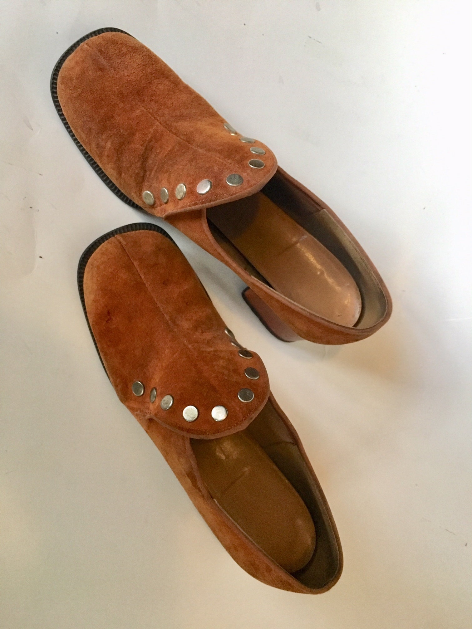 Rare Vintage Mustard Yellow 60s Womens Slip on Heels Pumps With Studs ...