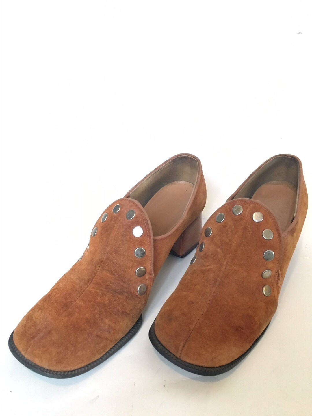 Rare Vintage Mustard Yellow 60s Womens Slip on Heels Pumps With Studs ...