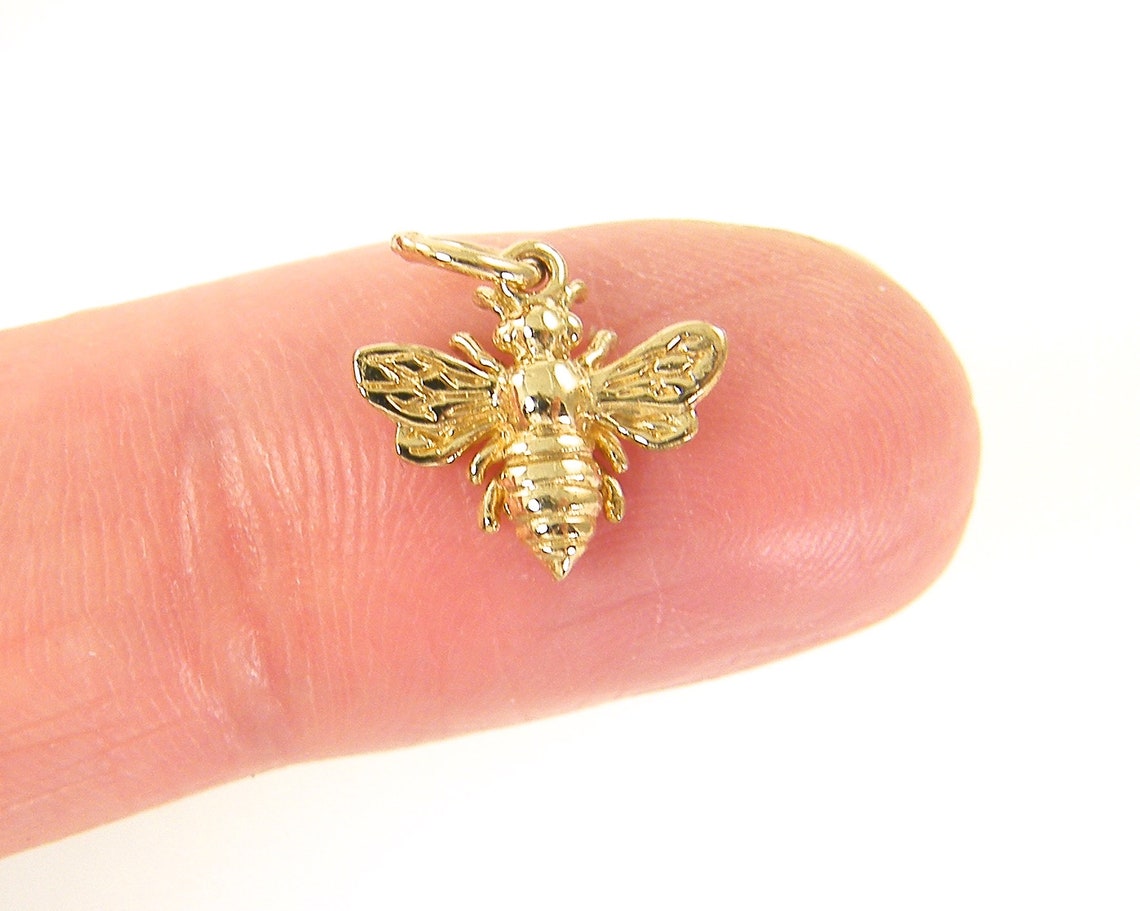 Tiny Bee Pendant Mini Small Gold Bumblebee Charm Gold Pewter | Etsy