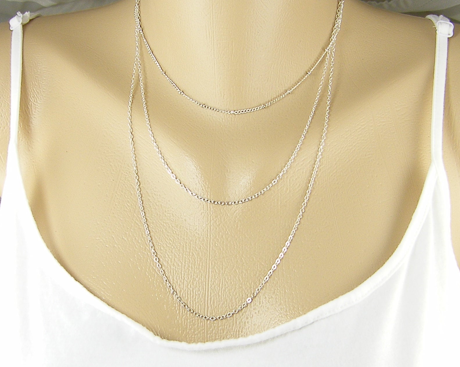 Three 3 Strand Layered Silver Chain Necklace Multistrand | Etsy
