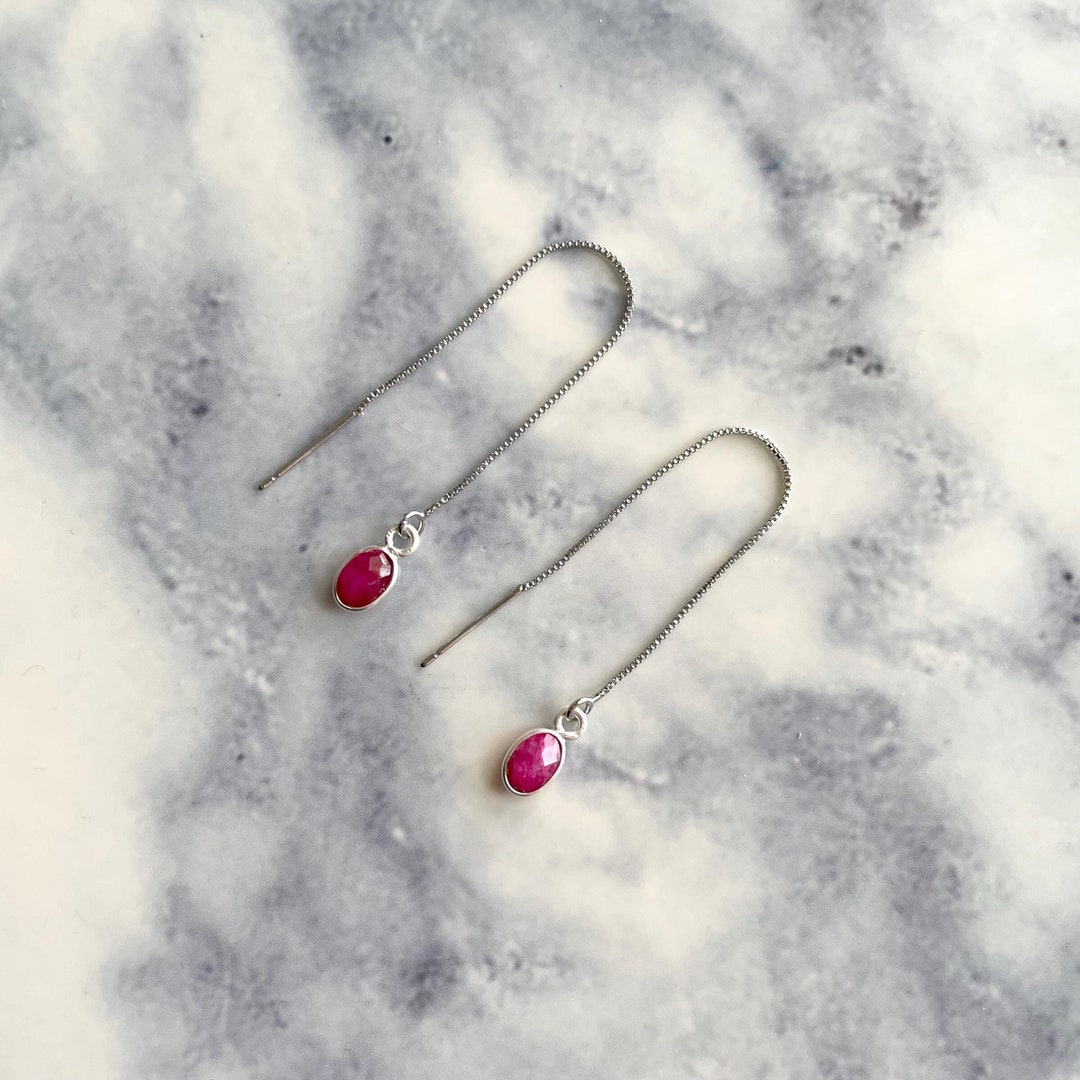 Faux Ruby Point Threaders | Silver Threaders | Ruby Earrings | Unique ...